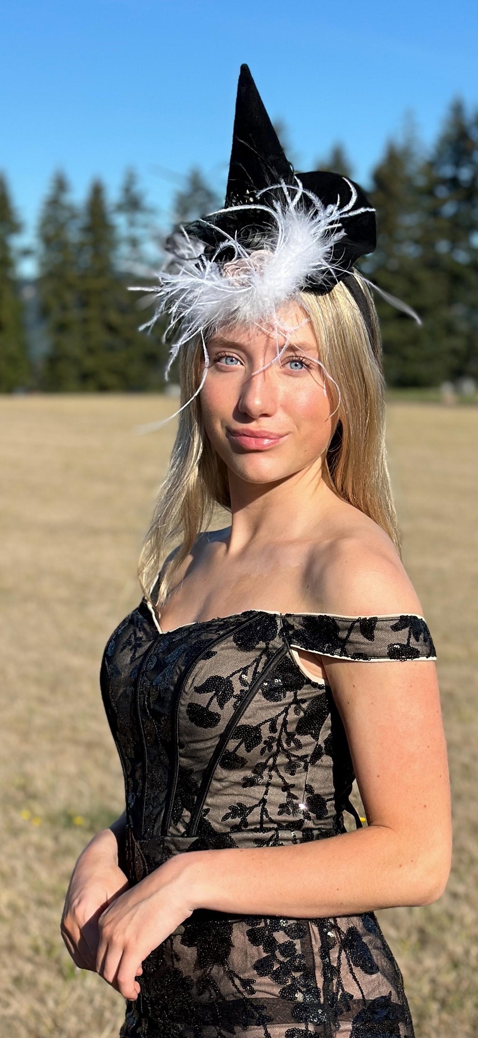 Flower Witch Hat, Ready to Ship,black White Pink Witch Headband ...