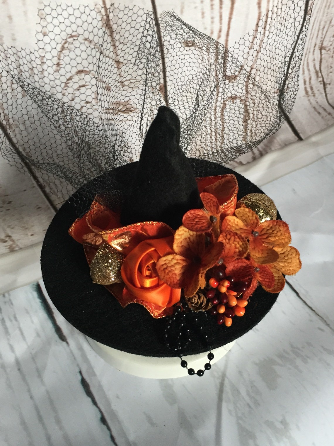 Mini Witch Hat - Witch Headband, Halloween Flower Headband,orange Black ...