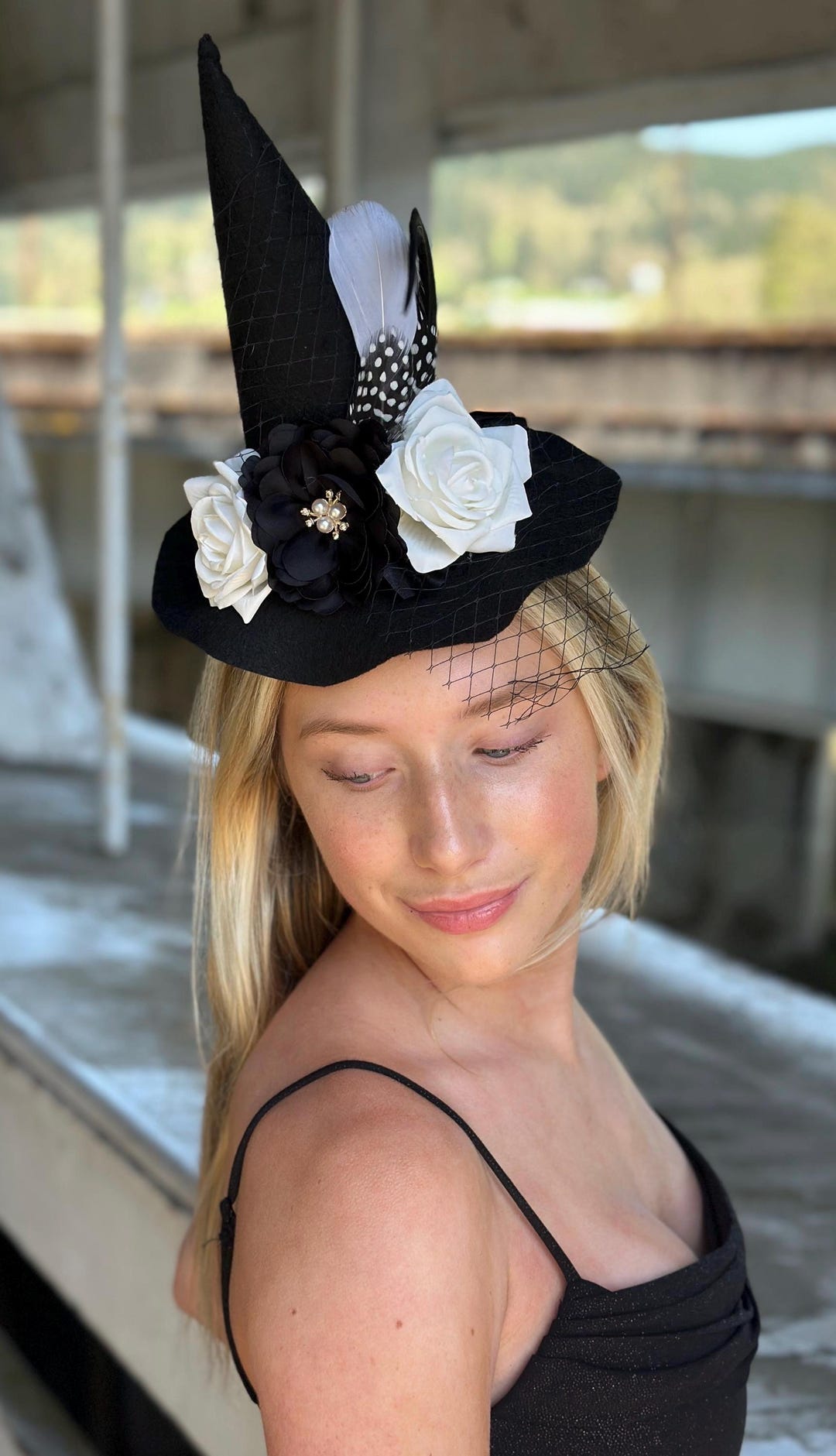 Black White Flower Witch Hat, Witch Headband, Witch Hat, Photo Prop ...