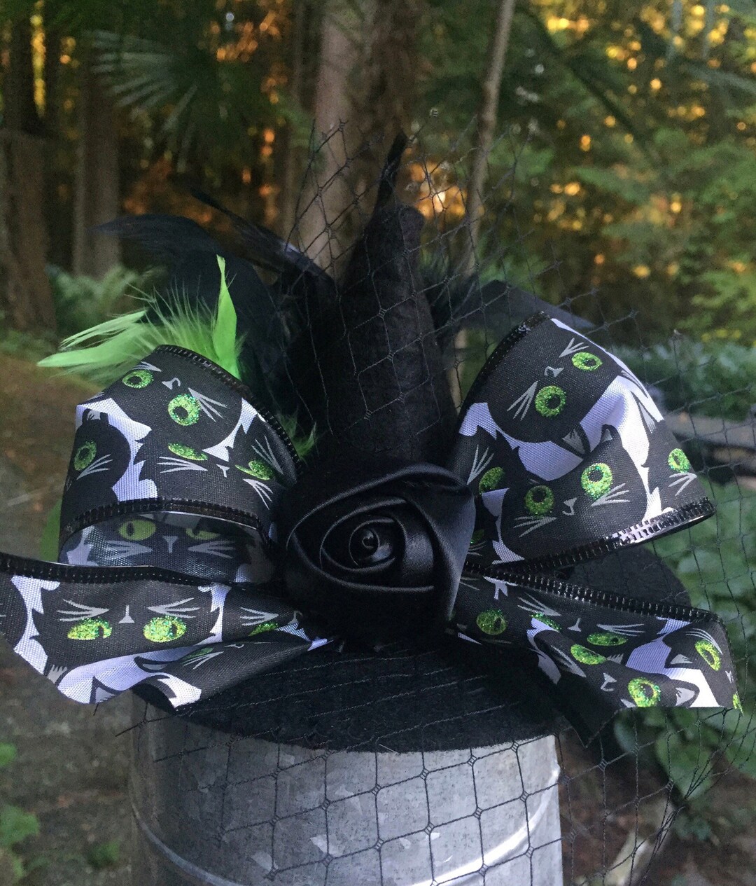 Mini Witch Hat, Black Witch Headband, Halloween Flower Headband, Witch ...