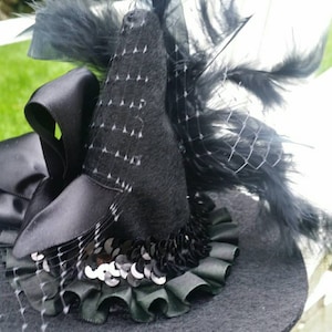 Mini Witch Hat, Black Witch Headband, Halloween Flower Headband, Witch ...