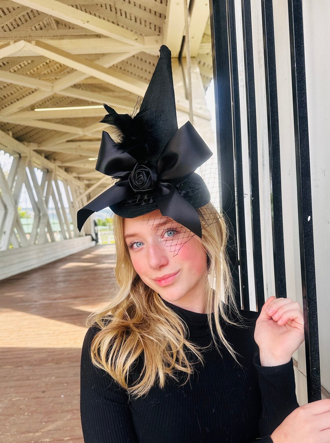 Black Witch Hat, Bow Witch Hat Headband, Adult Witch Hat, Child Witch ...
