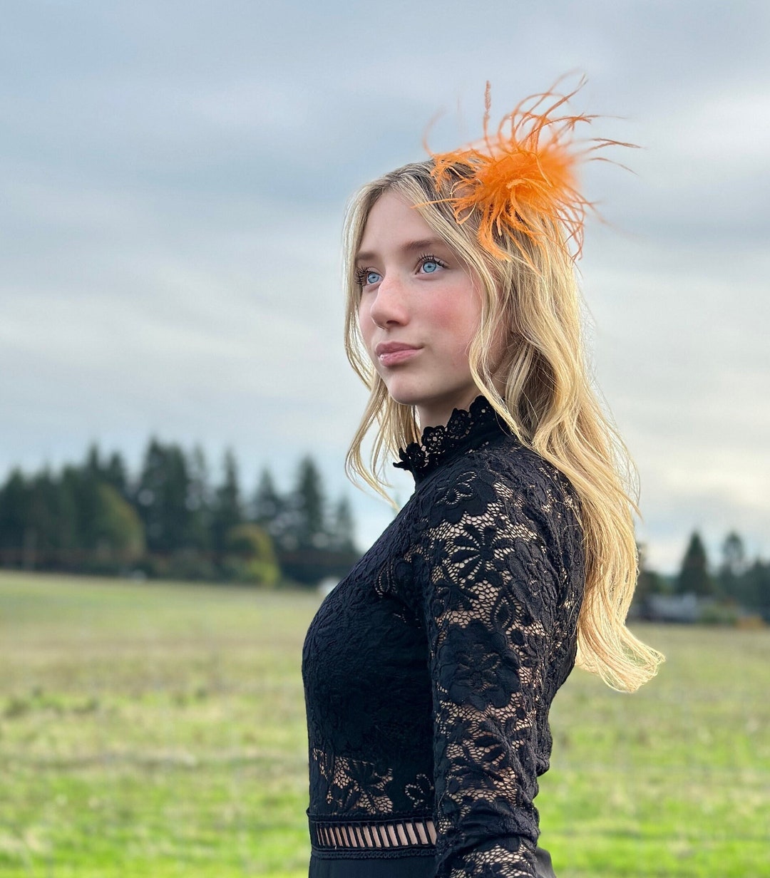 Orange Feather Clip, Orange Hair Clip, Ostrich Feather Clip,feather ...