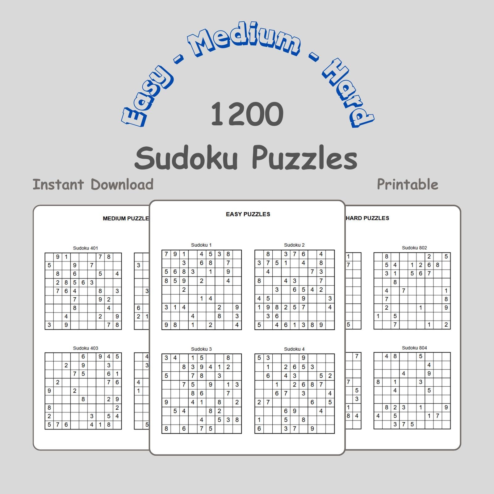 1200 Sudoku Puzzle Mega Bundle – Easy, Medium & Hard | Printable PDF ...