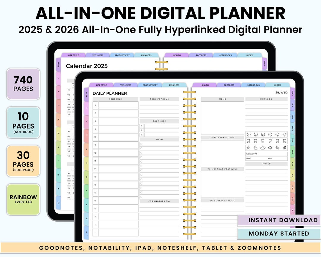 2025, 2026, All-in-one Digital Planner,digital Planner, Digital Journal ...