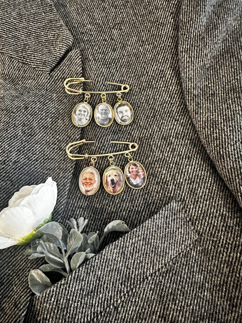 Personalized Photo Memorial Pin: 18K Gold Wedding Lapel Charm - Etsy