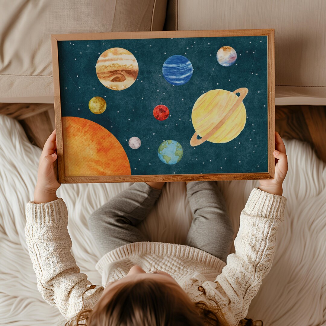 Watercolor Solar System Print: Space Nursery Decor (24x18 Digital ...