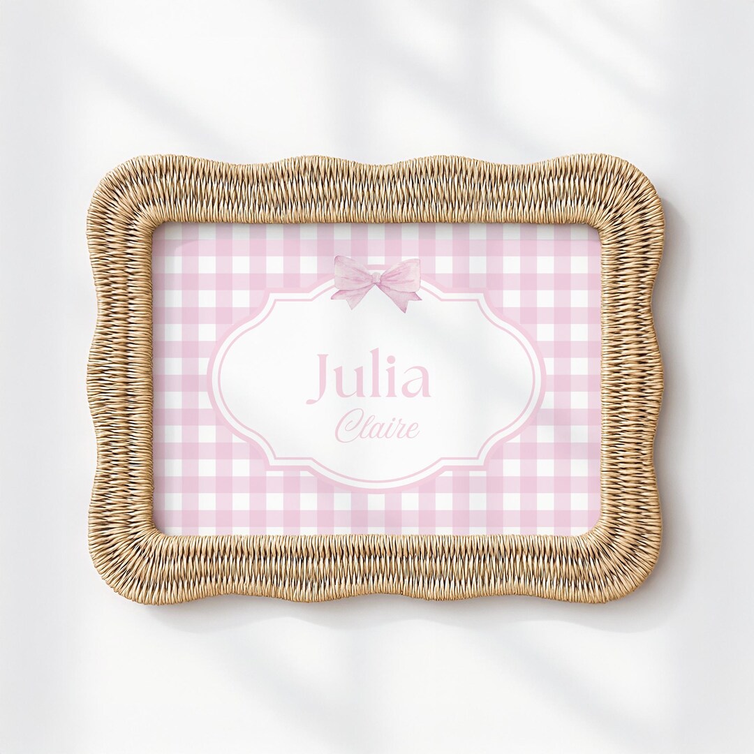 Personalized Pink Gingham Nursery Print: Baby Girl Name Sign (digital ...