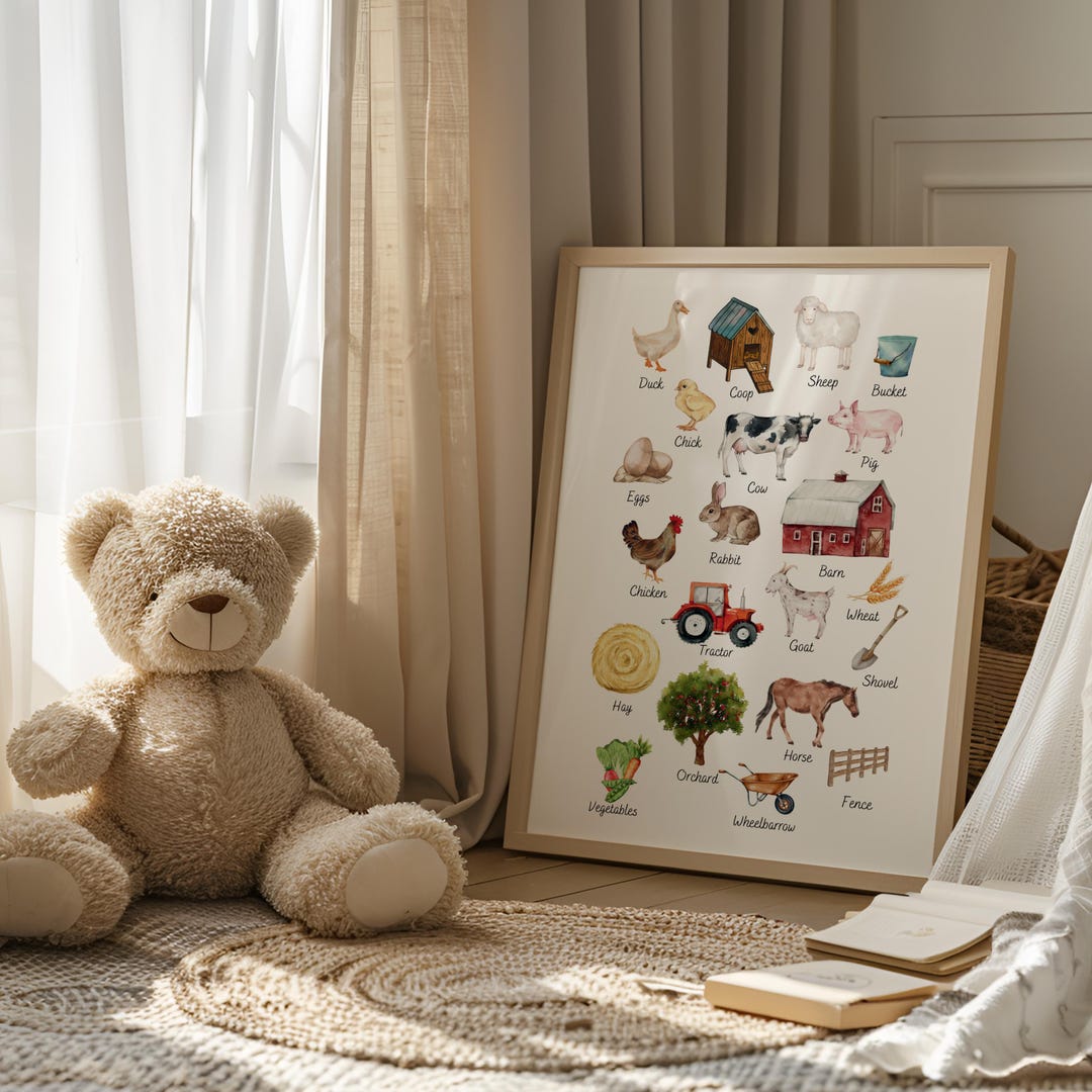 Farm Animal & Object Poster – Educational Nursery Wall Art | Digital ...