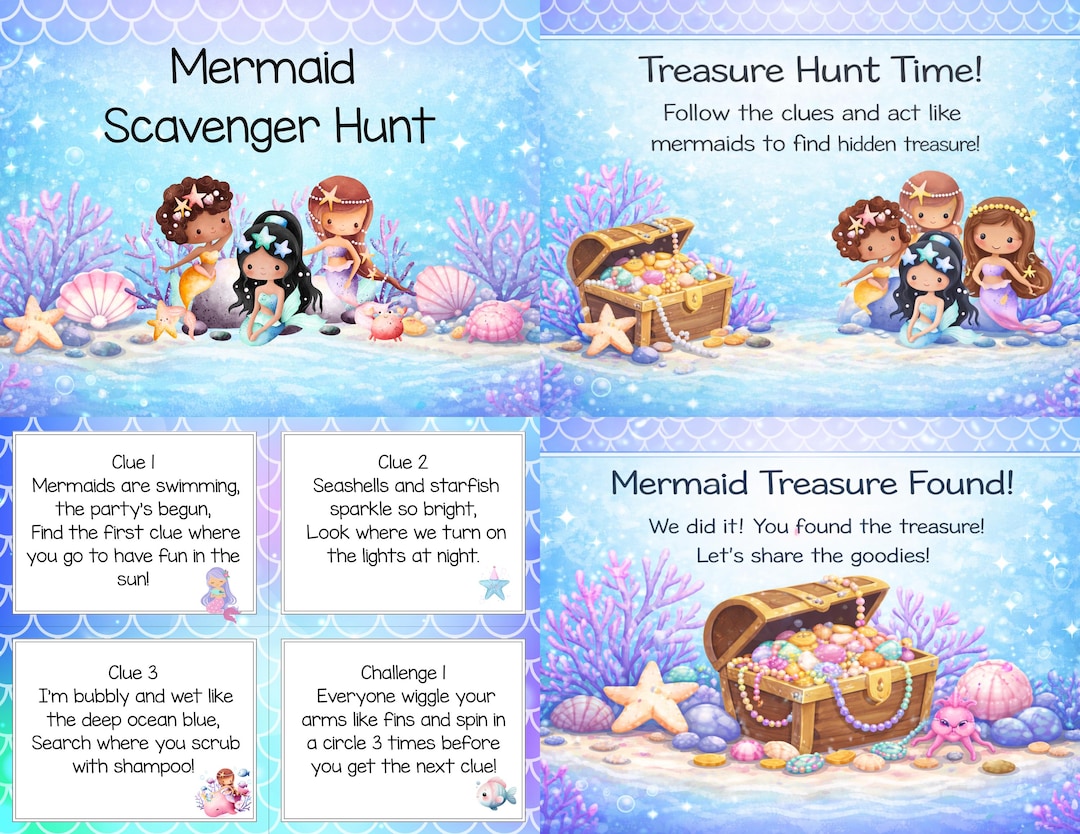 Mermaid Scavenger Hunt Printable | Mermaid Party Game for Kids | Under ...