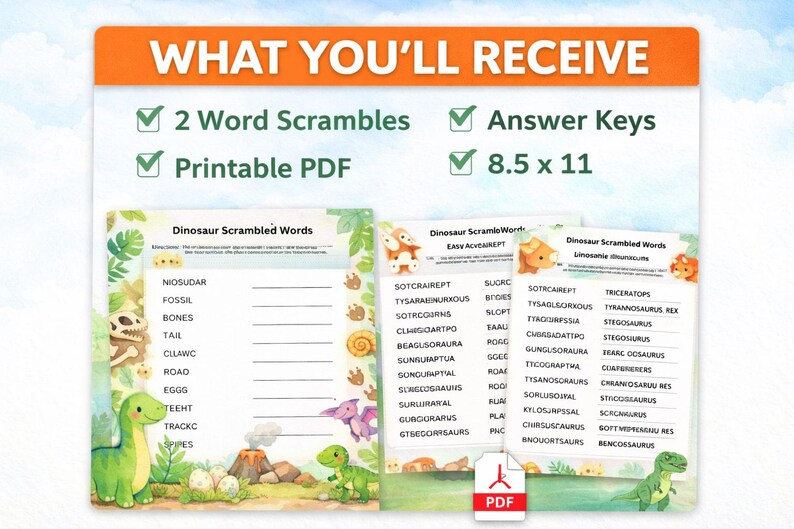 Dinosaur Word Scramble Printable, Kids Dino Activity, Party Game ...