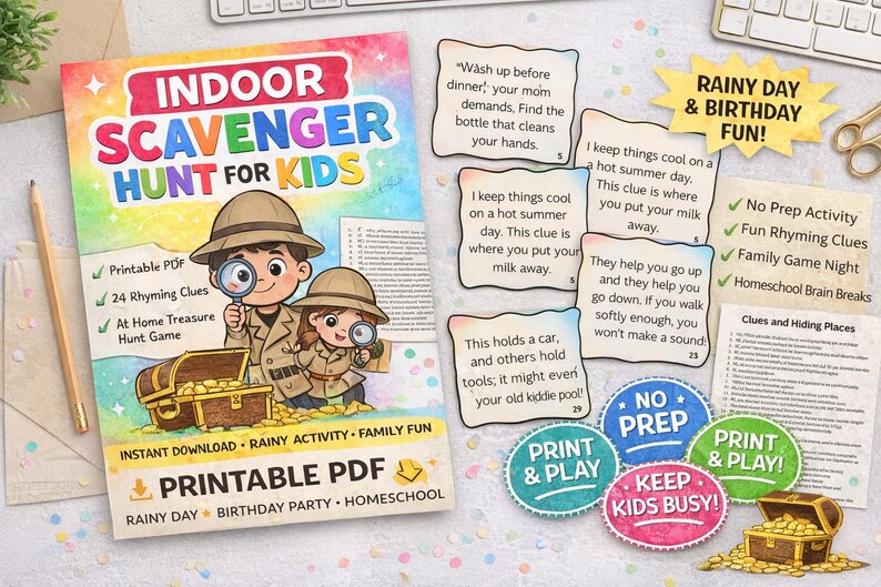 Indoor Scavenger Hunt for Kids Printable PDF | at Home Treasure Hunt ...