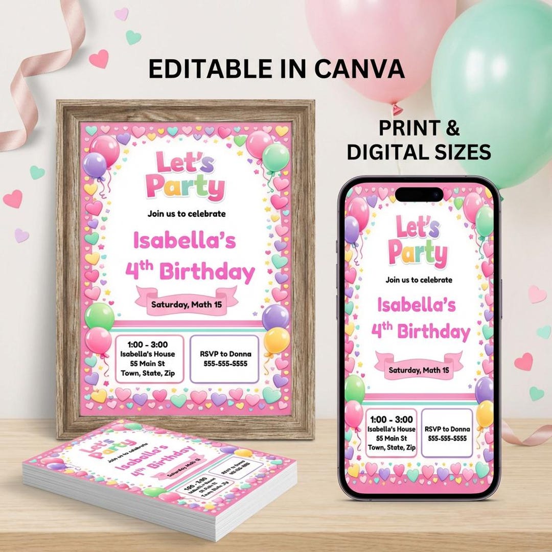 Editable Birthday Invitation Digital Product | Personalized Kids Party ...
