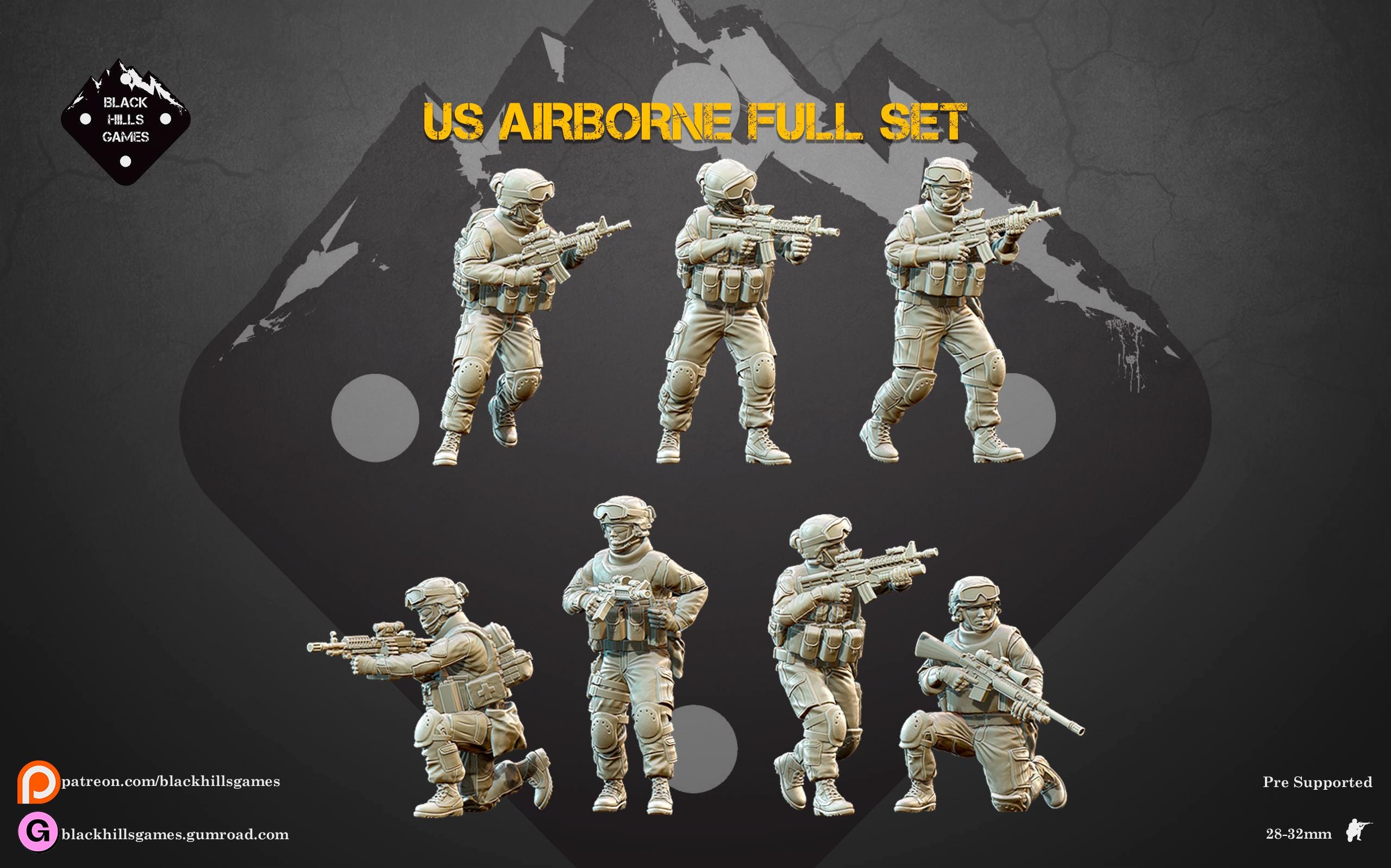 Black Hills Games, US Airborne Infantry Full Set, Modern Miniatures ...