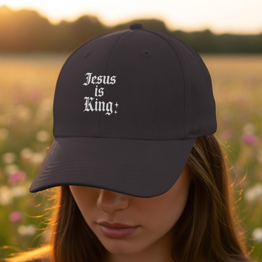 Jesus is King Dad Hat Bold Gothic Christian Cap Adjustable Bible Verse ...