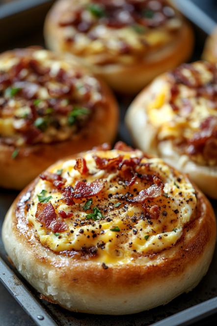 Breakfast Egg Bacon Cheese Bread Rolls Recipe PDF | Easy Delicious ...