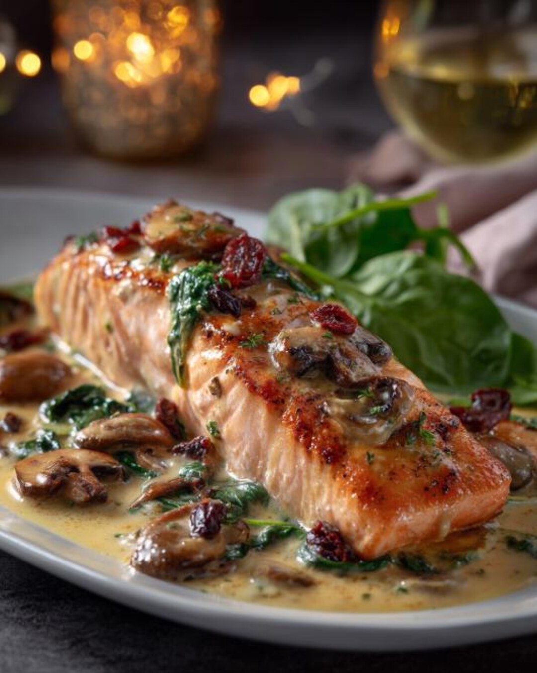 Creamy Garlic Salmon Recipe: Printable Dinner Meal With Mushroom ...
