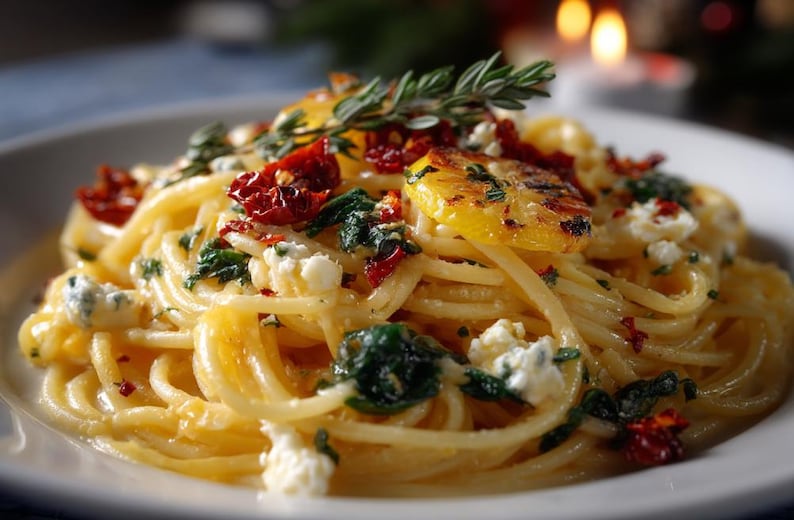 SUMMER Idea - Mediterranean Lemon Garlic Spaghetti Recipe PDF | Easy Feta Pasta With Sun-dried ...