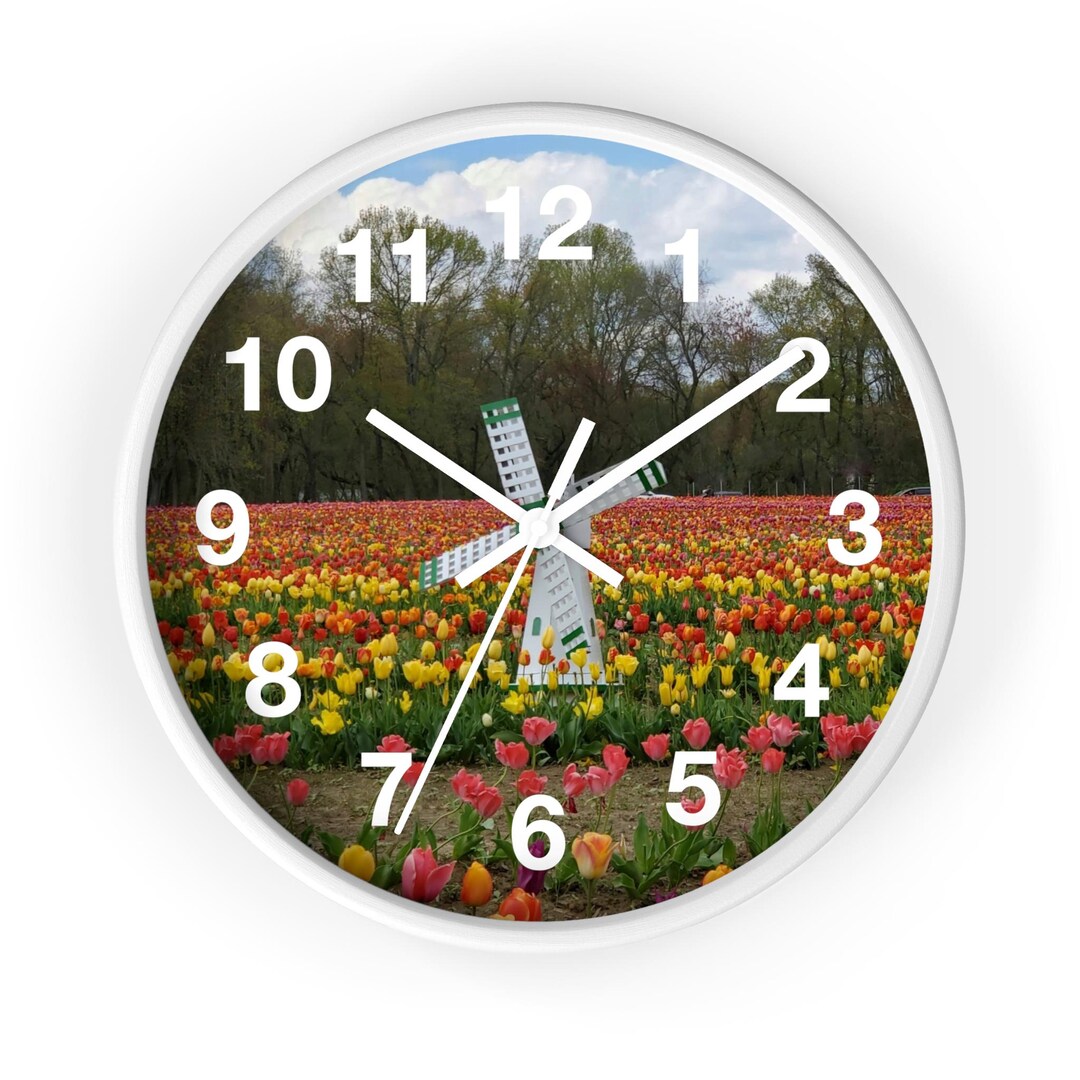 Tulip Field Wall Clock, Windmill Netherlands Home Decor, Dutch Floral ...