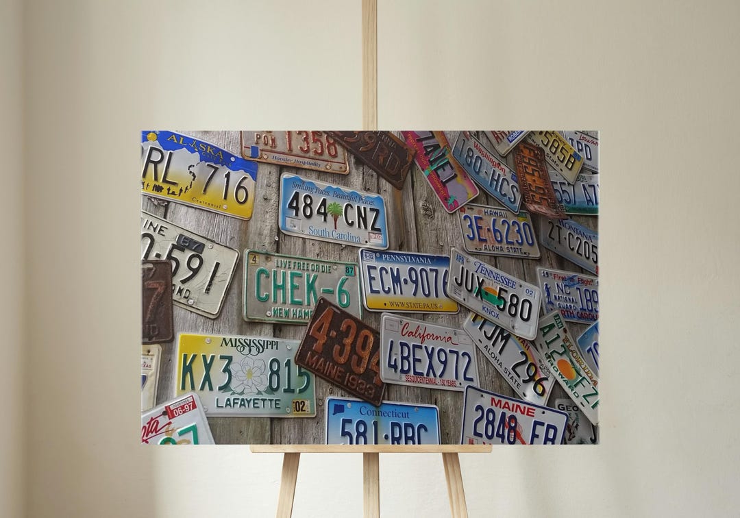 Rustic Vintage License Plates Gallery Wrapped Canvas | Retro Travel ...