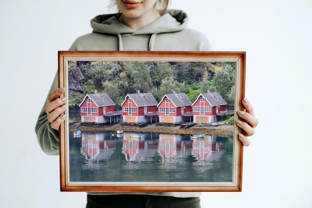 Red Cabins of Flåm Norway Digital Download | Reflections of Nordic ...