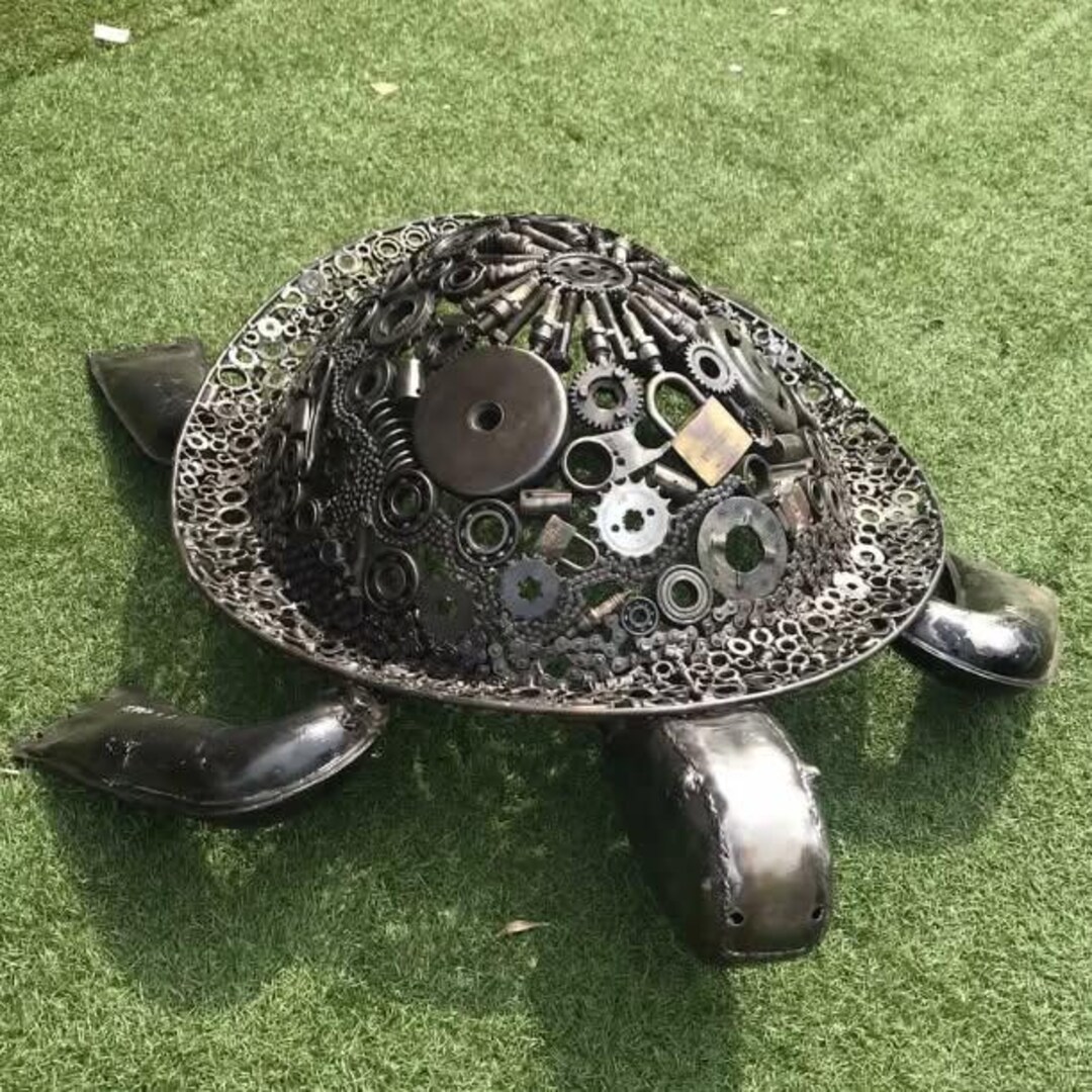 Recycled Metal Turtle Sculpture – Iron Sea Turtle Statue – Handmade ...