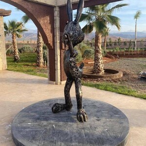 Recycled Metal Bunny Sculpture – Iron Garden Rabbit Decor – Eco Easter ...