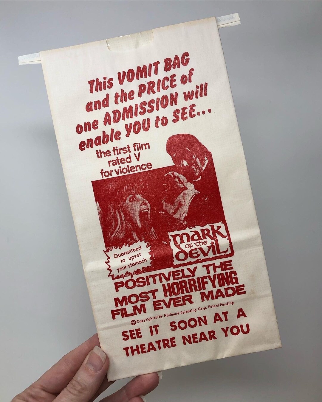 One 1970 Mark of the Devil Vomit Bag Horror Splatter Movie Theater ...