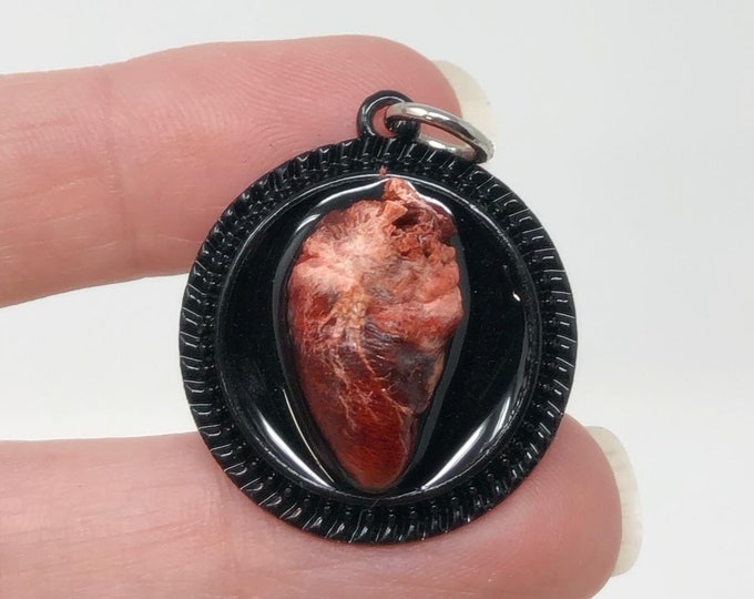 BDAY SALE Real Dry Preserved Heart Set in Resin in Mini Pendant ...