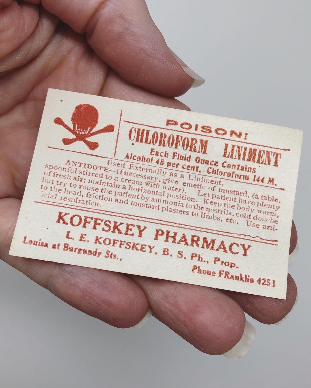 One Chloroform Vintage Pharmacy Poison Label for Collection or Bottle ...