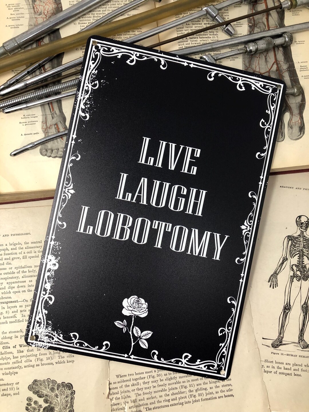 Live Laugh Lobotomy Tin Sign With Nail Holes - Live Laugh Love for the ...