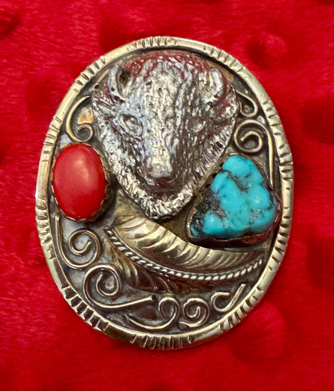 Vintage 1970s Navajo Sterling Silver Buffalo Bolo Tie Clasp With ...