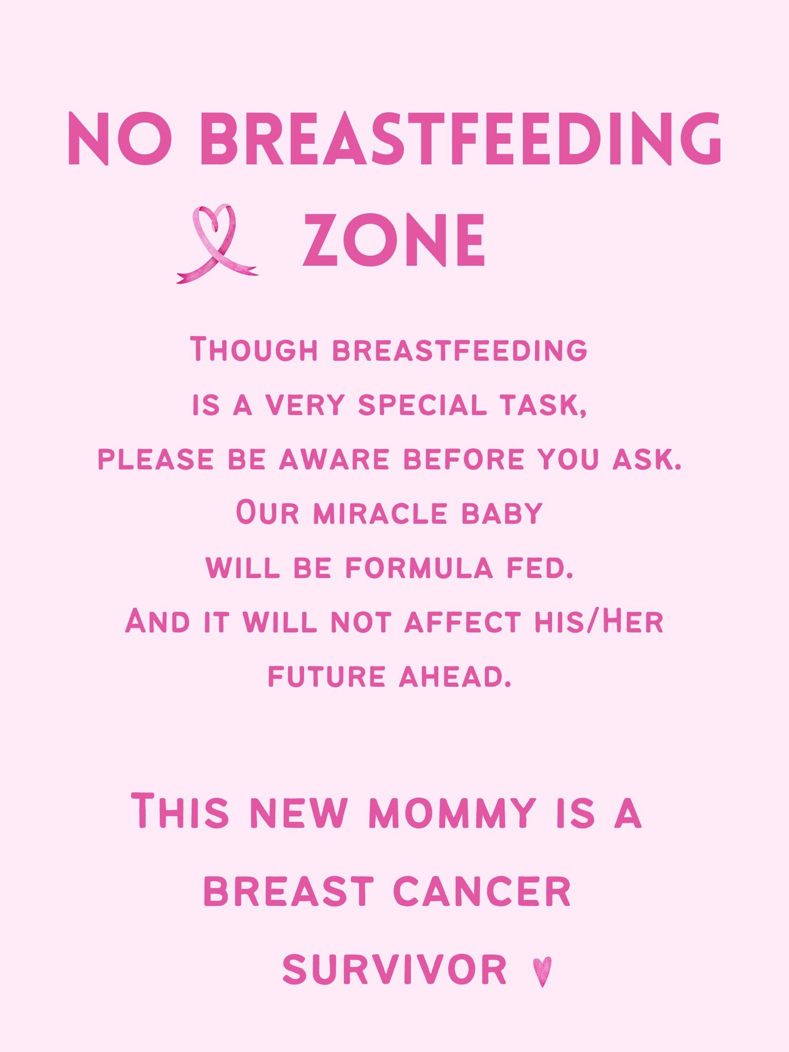 No Breastfeeding Zone Sign for New Mothers Post Breast Cancer, Editable ...