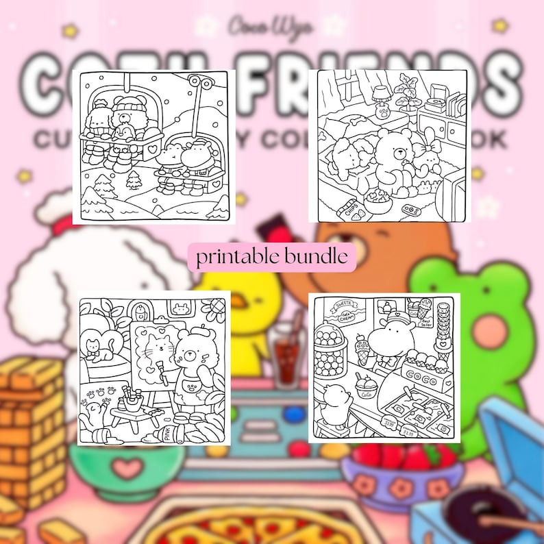 Cozy Friends Coloring Book - Printable PDF by Coco Wyo | Adorable ...