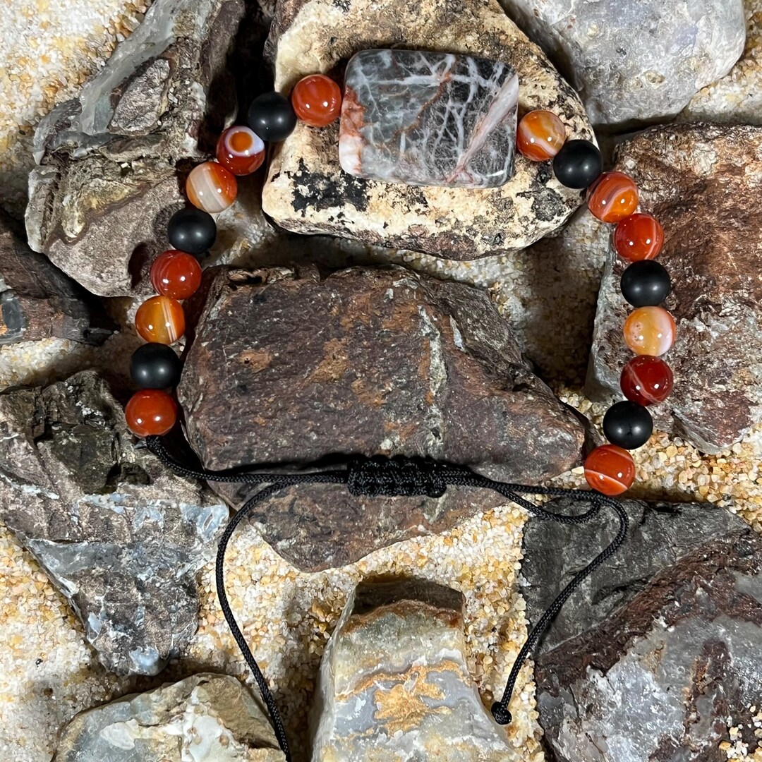 Handmade Agate & Marble Beaded Bracelet, Adjustable Nylon Cord - Etsy