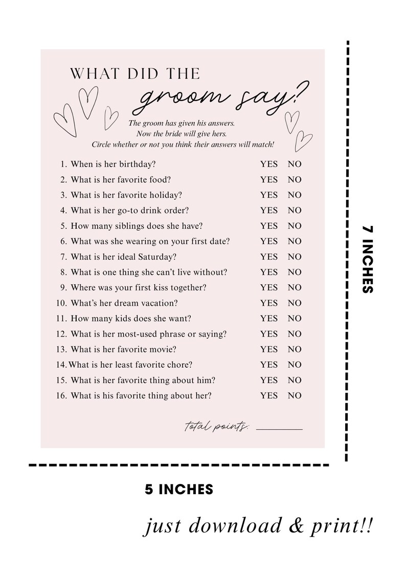 Bridal Shower Game: Funny Bride & Groom Quiz (PDF, JPG, PNG Digital ...