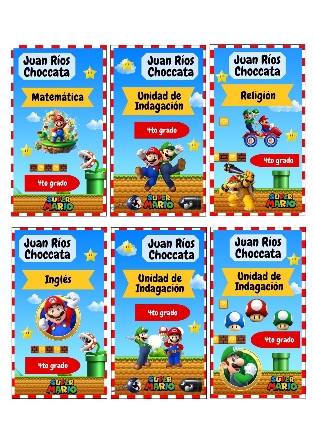 MARIO BROSS Etiquetas, Stickers Escolares Imprimibles, Digital ...