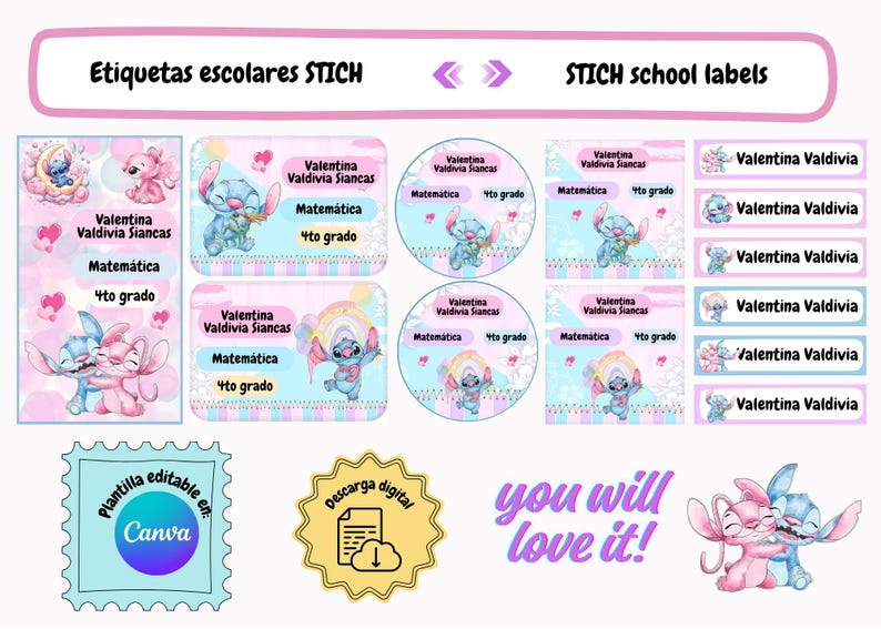 STICH Etiquetas Escolares, Stich Stickers Escolares, Stich School Label ...