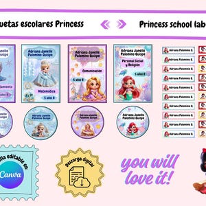 PRINCESS Etiquetas Escolares, Stickers Escolares Digital, Princesas ...