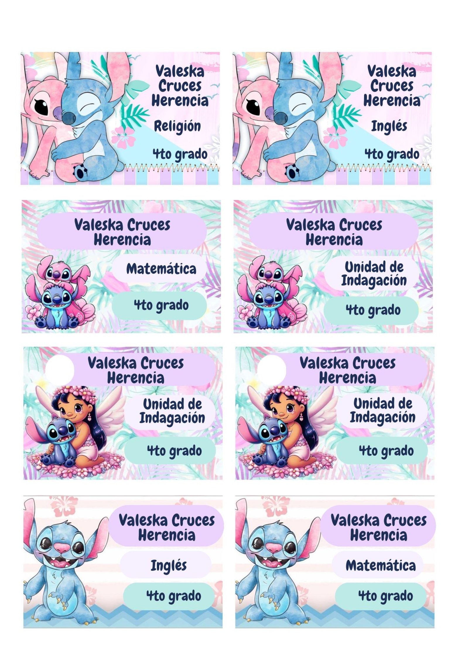 STICH Etiquetas Escolares, Stickers Escolares Imprimibles, Digital ...