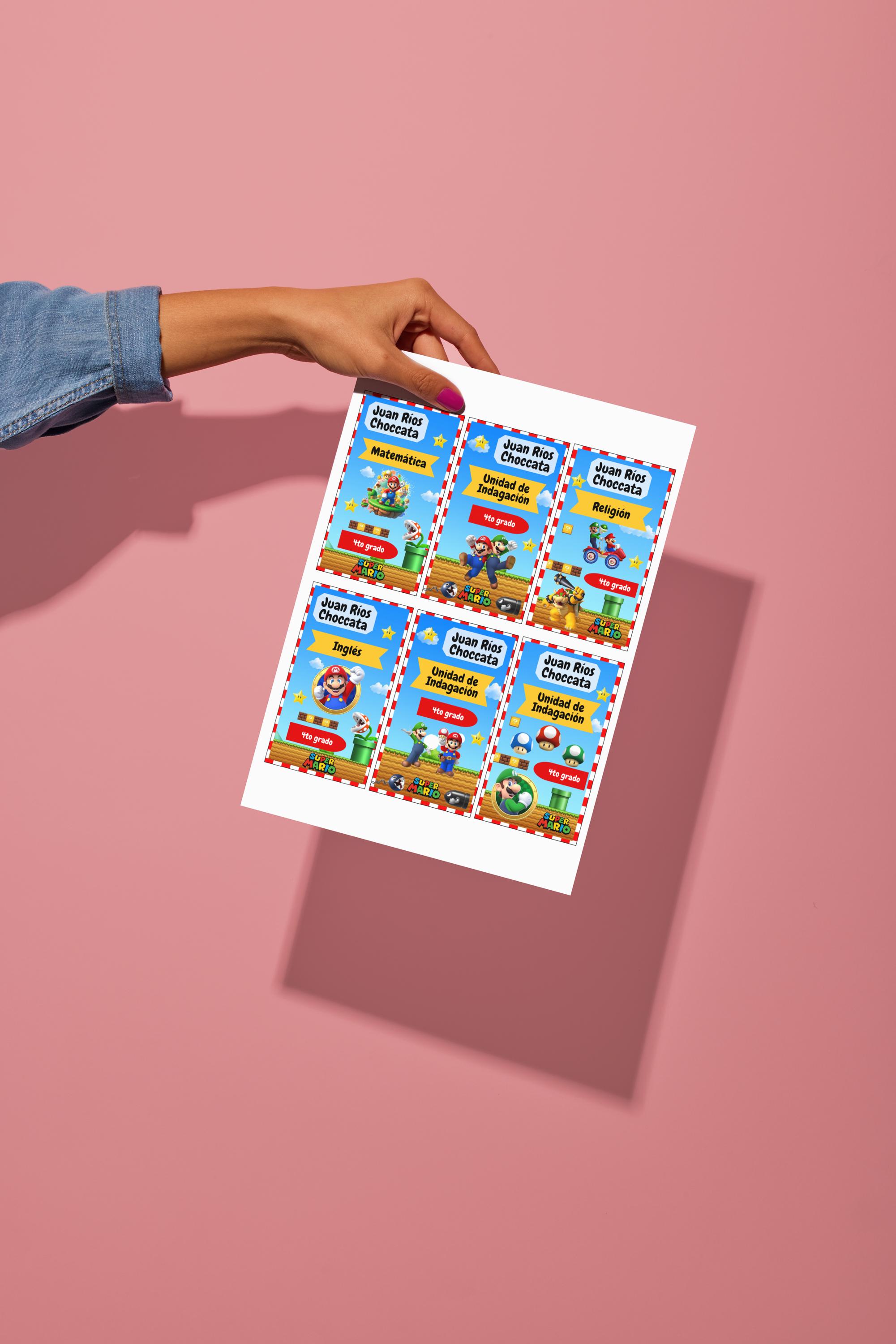 MARIO BROSS Etiquetas, Stickers Escolares Imprimibles, Digital ...