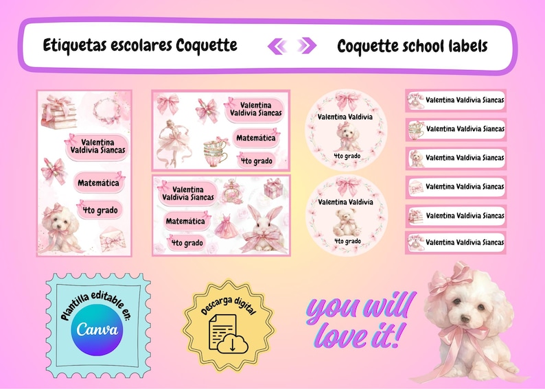 Coqueta Etiquetas Escolares, Coqueta Stickers Escolares, Coquette ...