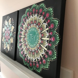 Christmas Dot Mandala Joy Wreath 10x10" Canvas - Etsy