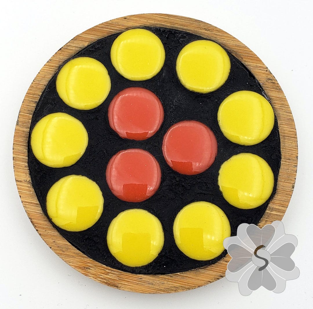 Yellow and Orange Penny Round Tile Coaster Round Bamboo Base 3.74 ...
