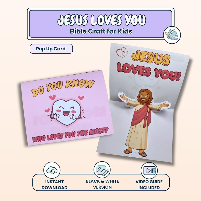 Jesus Loves You Bible Craft for Kids | Pop up Card Printable for Sunday ...