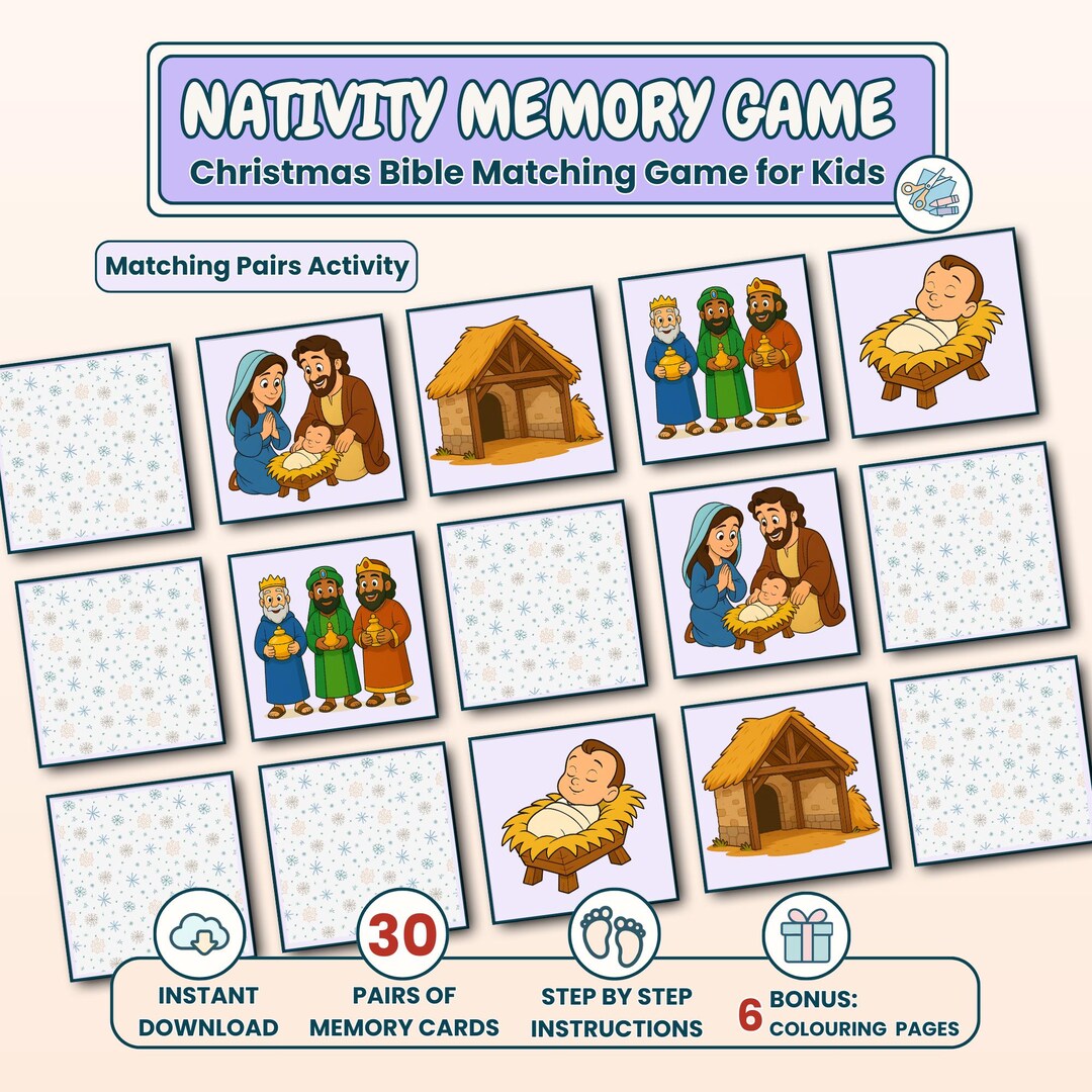 Nativity Memory Game for Kids: Fun Christmas Bible Matching Game ...