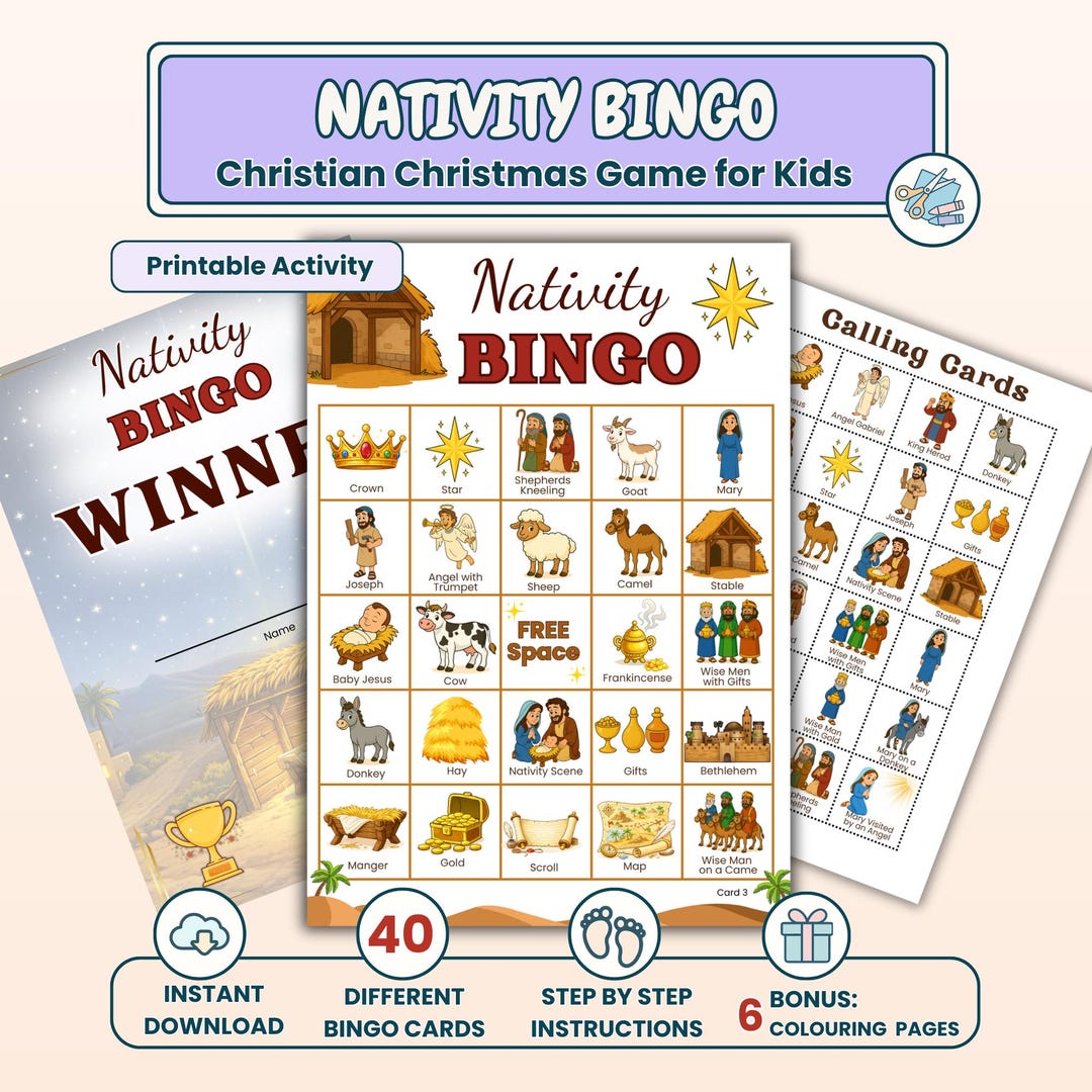 Nativity Bingo Game for Kids: Christian Christmas Bingo Printable ...