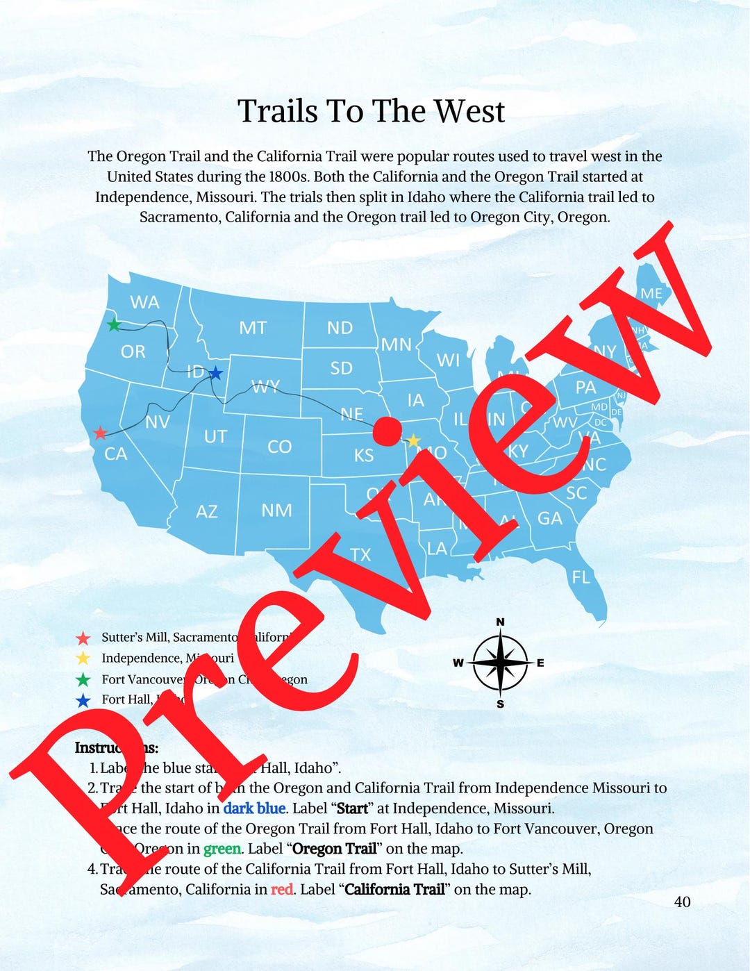 Oregon and California Trails to the West Mapping Worksheet - Etsy