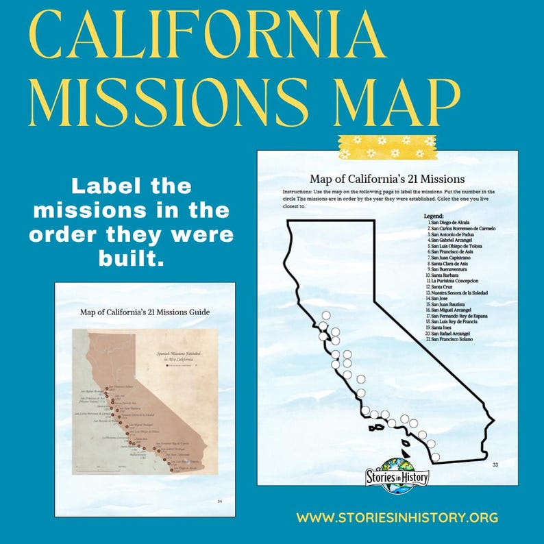 California History- Label a Map of California's 21 Missions Worksheet ...