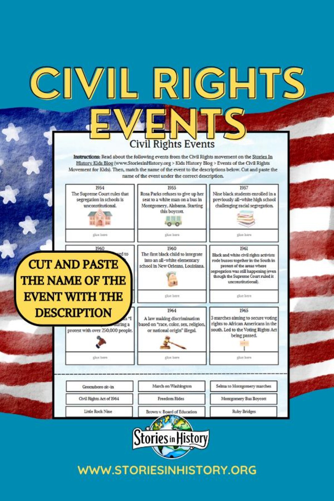 Civil Rights Movement Worksheet | Printable Cut and Paste Activity ...